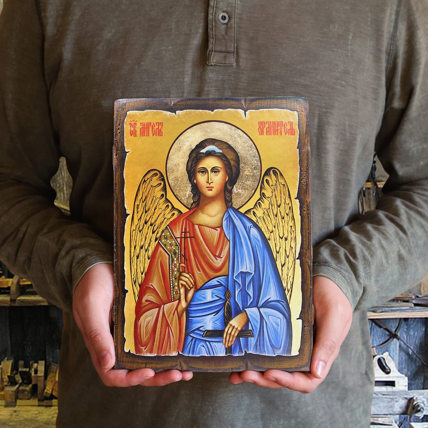 Handmade Wooden Orthodox Icon Guardian Angel Size - Etsy