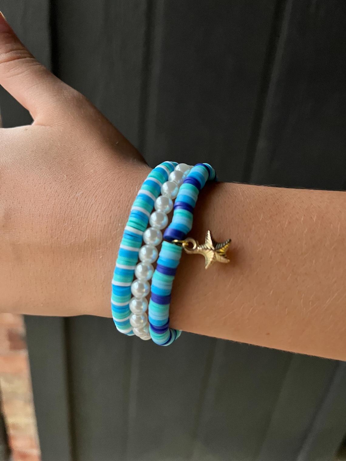 Cute Blue Ocean Clay Bead Bracelet Set! - Etsy