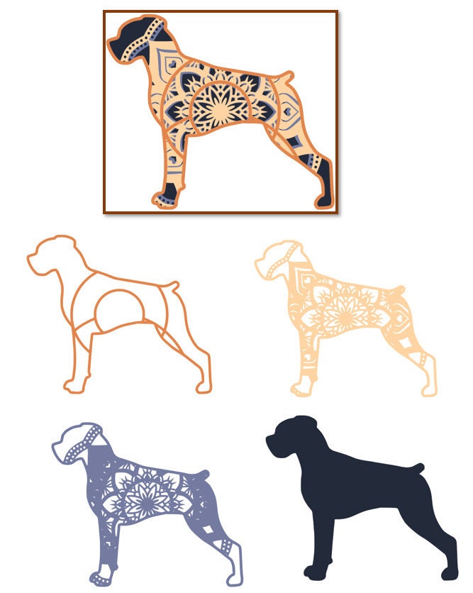 Boxer 3D Dog Mandala Silhouette SVG File for Cutting (4 Layers) - Etsy