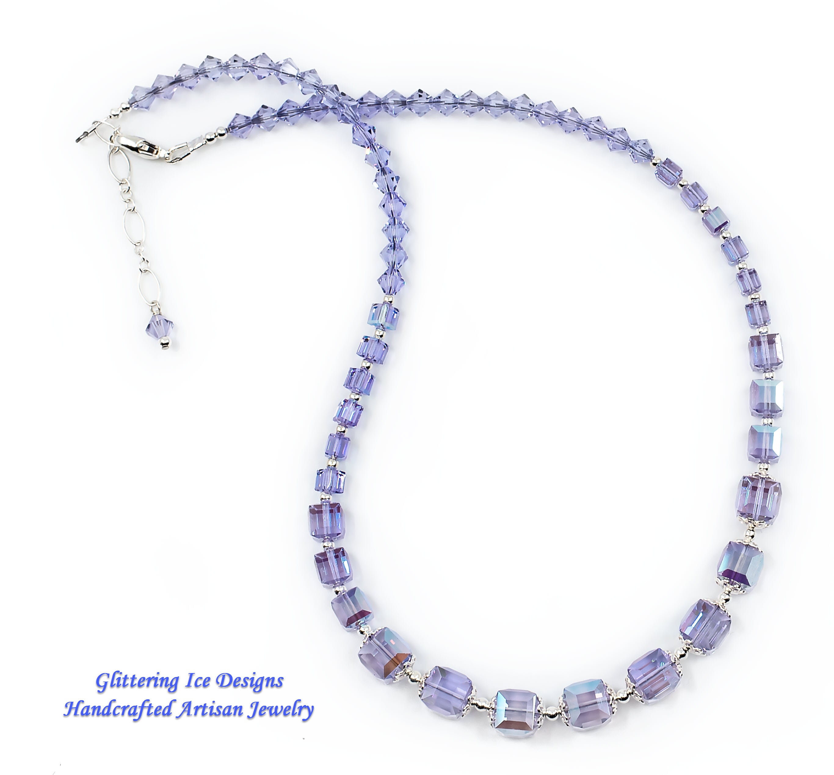 Violet Necklace, Purple Austrian Crystal, Cube Necklace, Wedding ...