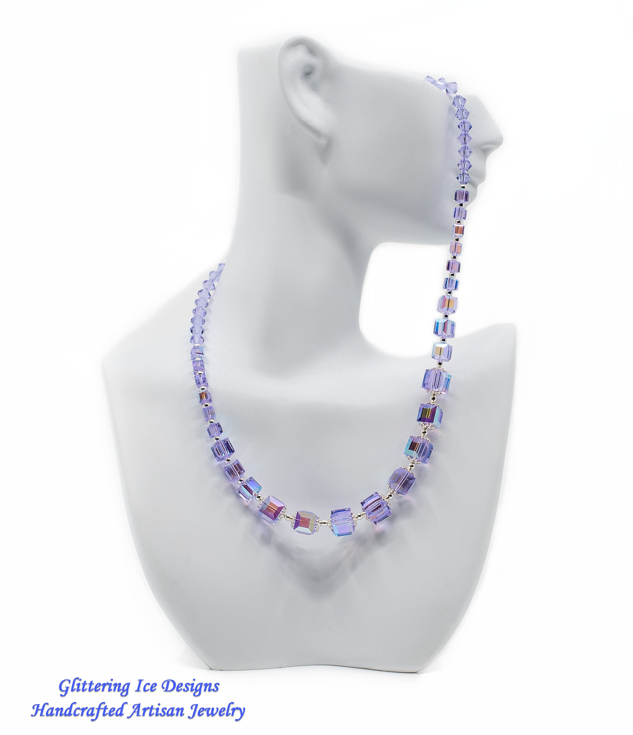 Violet Necklace, Purple Austrian Crystal, Cube Necklace, Wedding ...