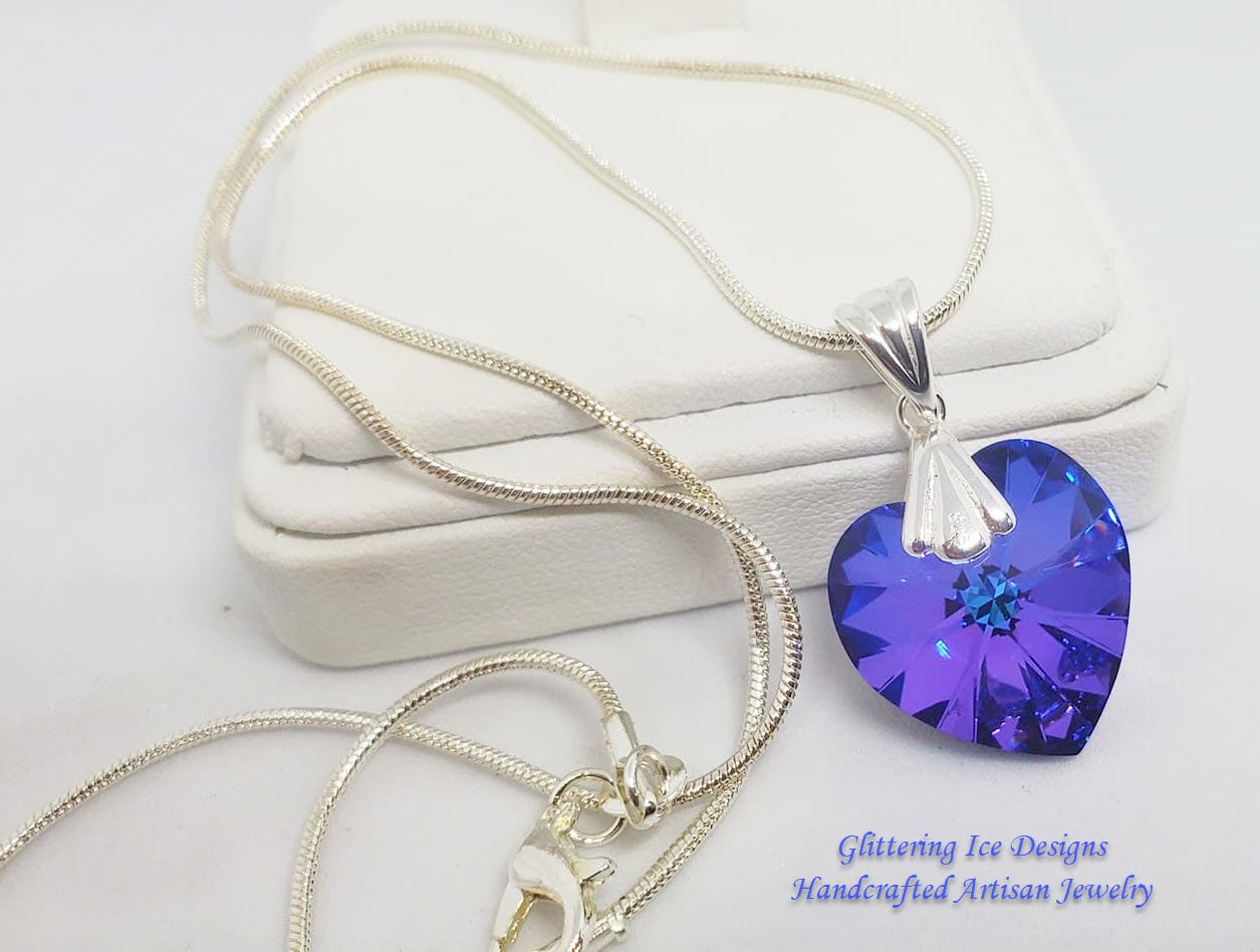 Blue/purple Crystal Heart Pendant, Wedding Pendant, Prom Pendant ...