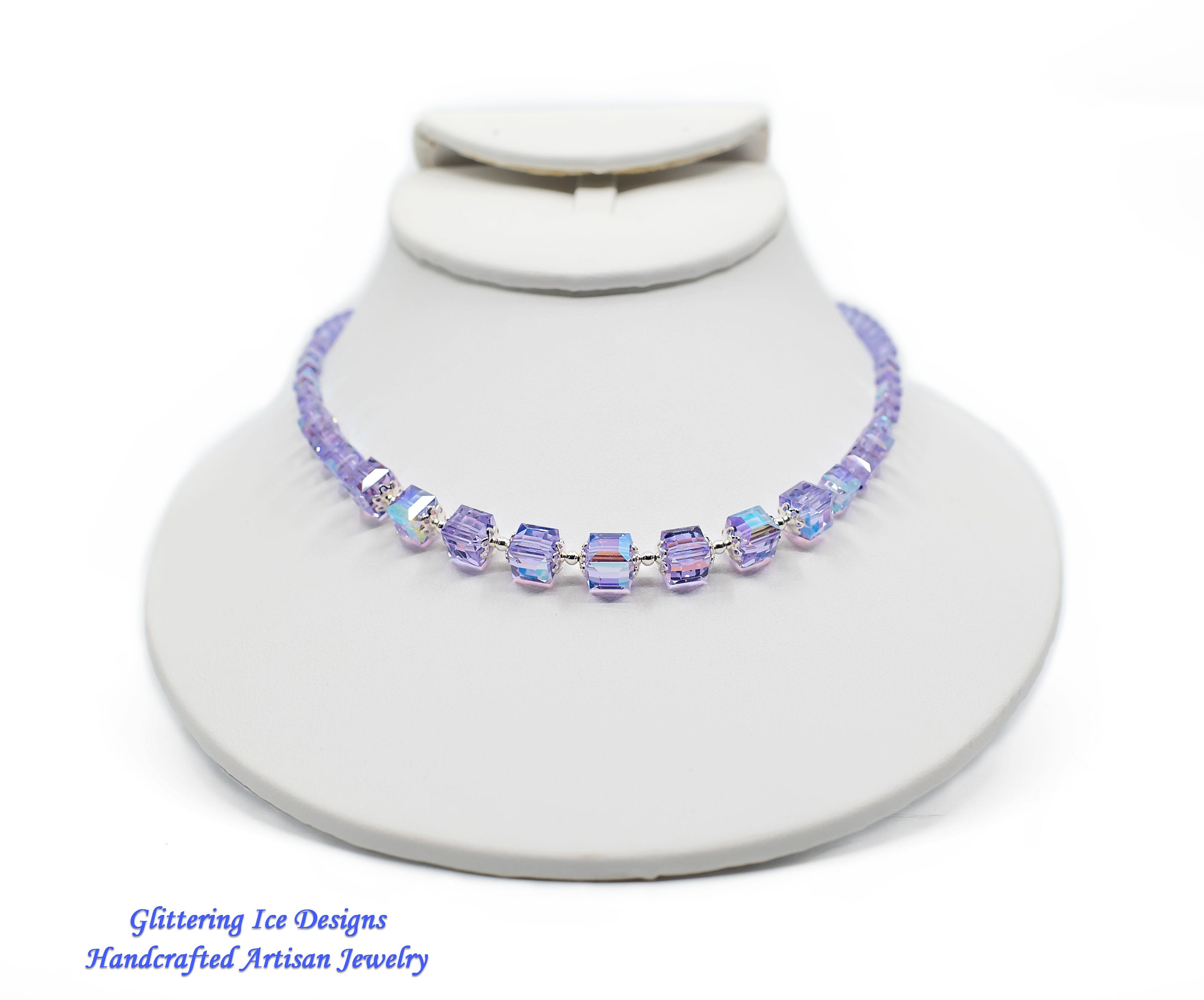 Violet Necklace, Purple Austrian Crystal, Cube Necklace, Wedding ...