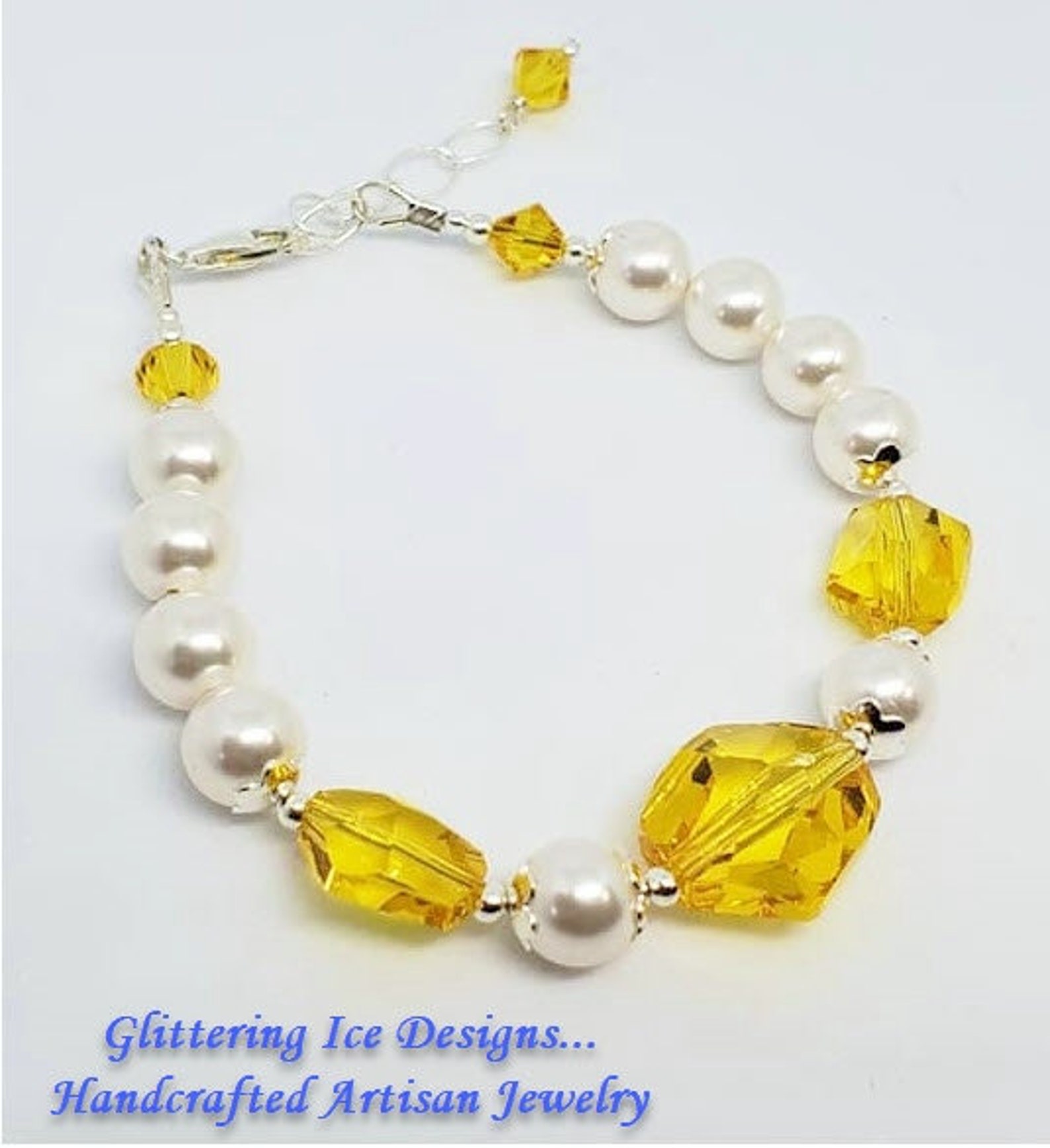 Bright Yellow Swarovski Cosmic Crystal and White Pearl - Etsy