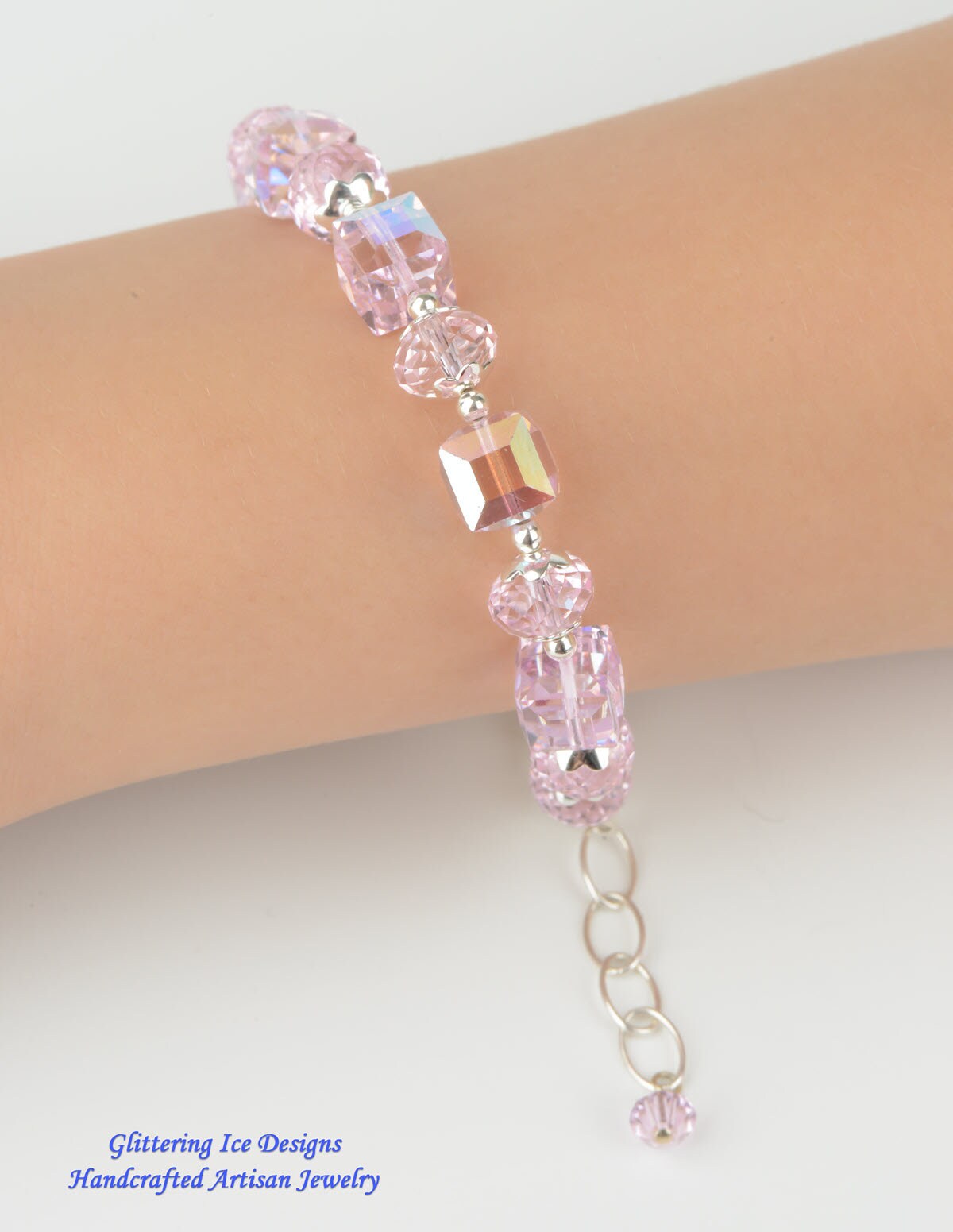 Pale Pink Swarovski Crystal Cube Bracelet, Wedding Bracelet, Prom ...