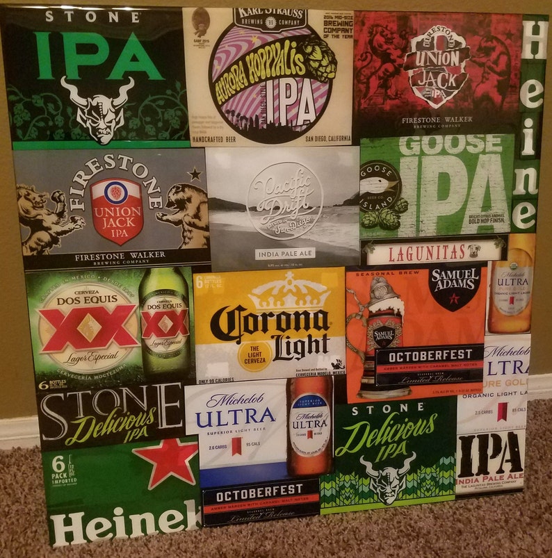 Custom Beer Collage. Man Cave, Game Room, Bar Art and Decor. Gift for ...