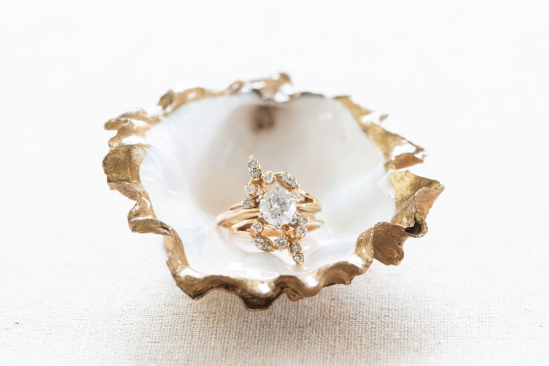 Oyster Gold Rim Ring Dish || Bridesmaid Gift || Charleston || Holiday ...