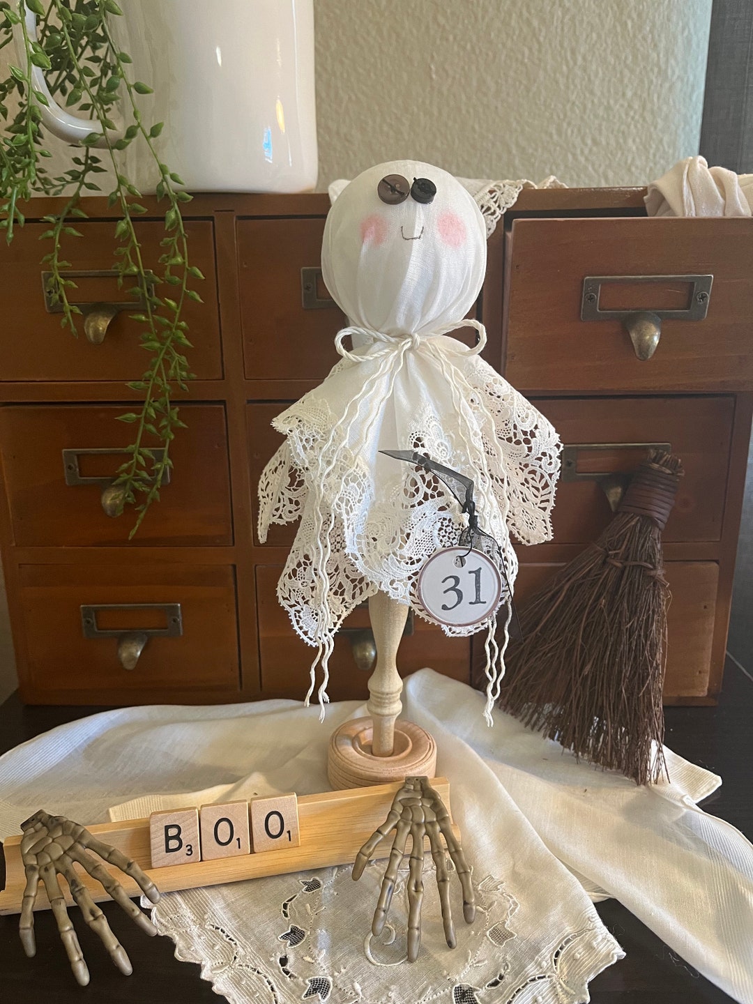 Ghost Wooden Spindle/ghost Decor/farmhouse Decor/halloween Decor/happy ...