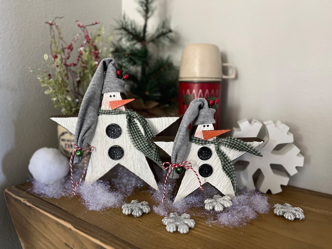Wooden Star Snowman/christmas Wooden Star/wooden Decor/star Decor ...