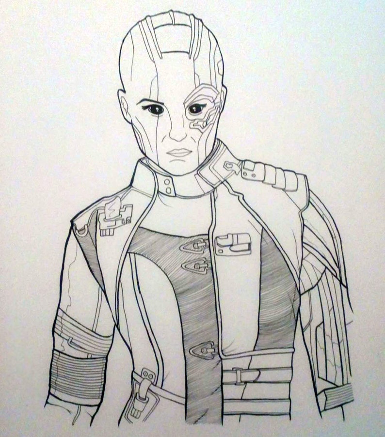 Nebula Ink Line Drawing Marvel Universe Print A4 | Etsy