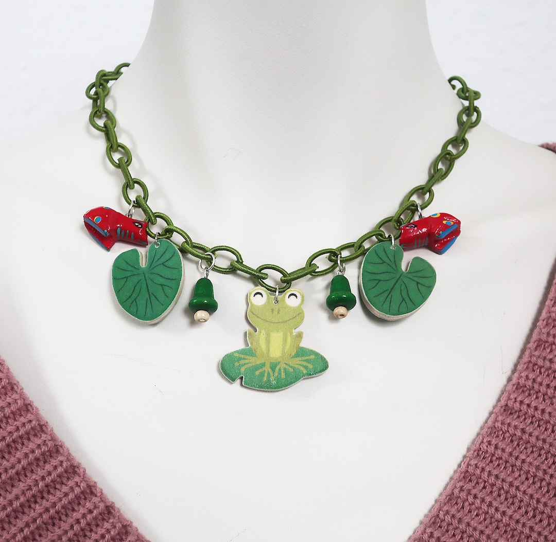 Frog Charm Necklace, Vintage Inspired Necklace, Charm Necklace With ...