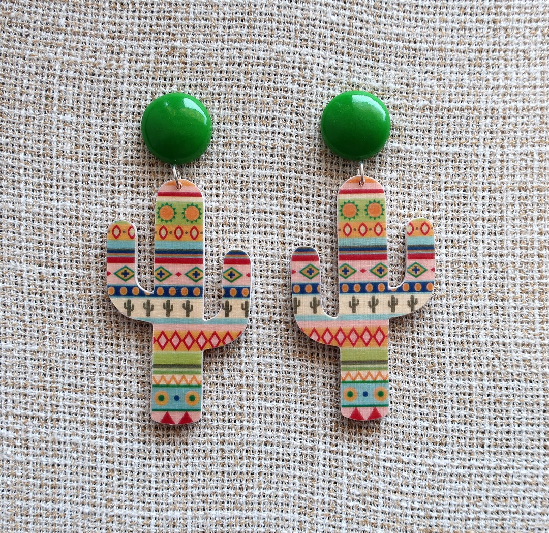 Patterned Saguaro Earrings, Wood Earrings, Wooden Earrings, Saguaro ...