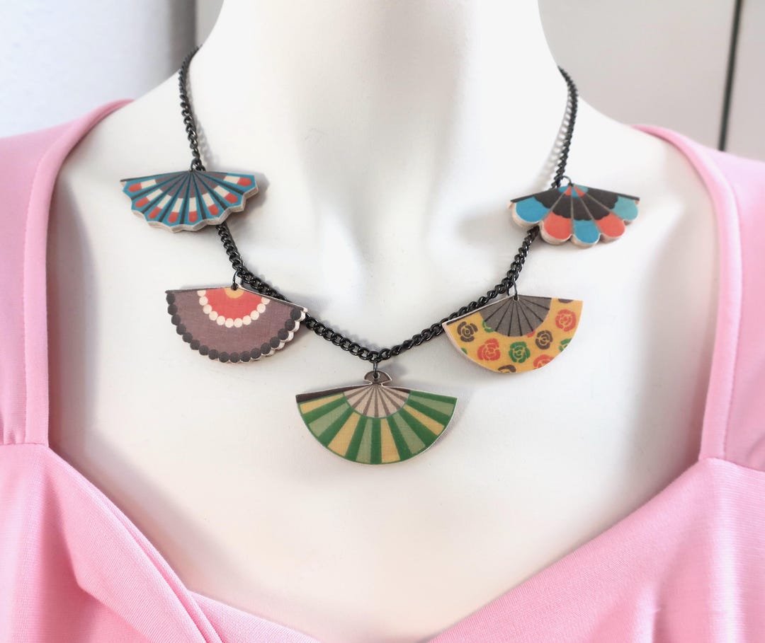 Fan Necklace, Charm Necklace, Statement Necklace, Colourful Necklace ...