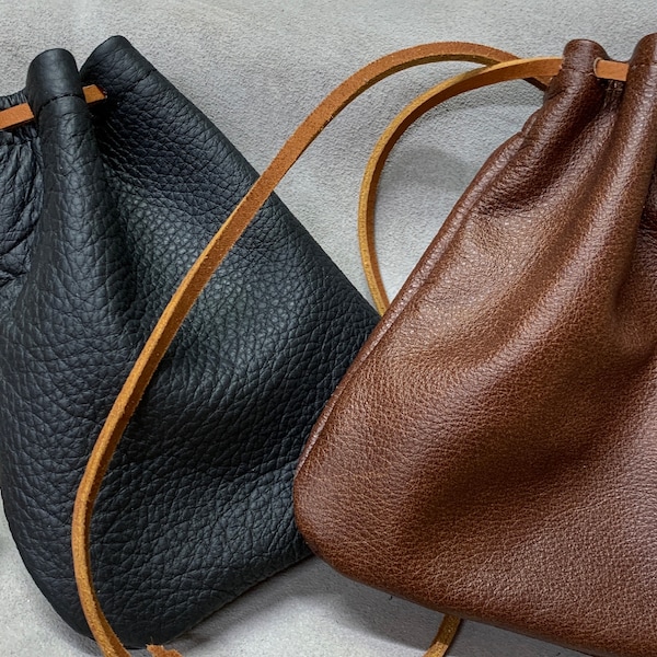 Leather Drawstring Pouch - Etsy