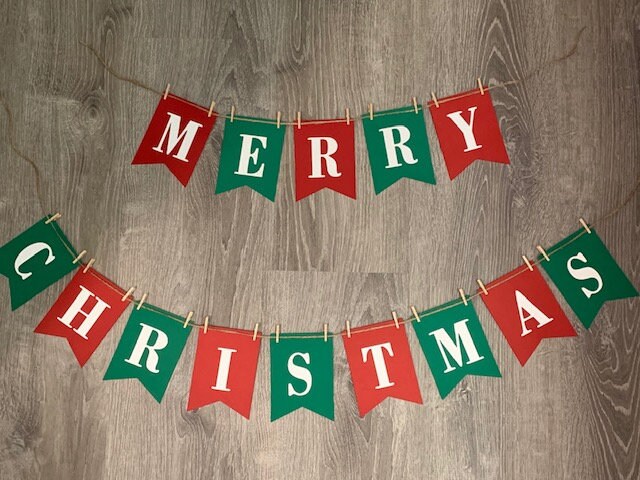 Merry Christmas Banner, Christmas Banner, Christmas Garland, Red and ...