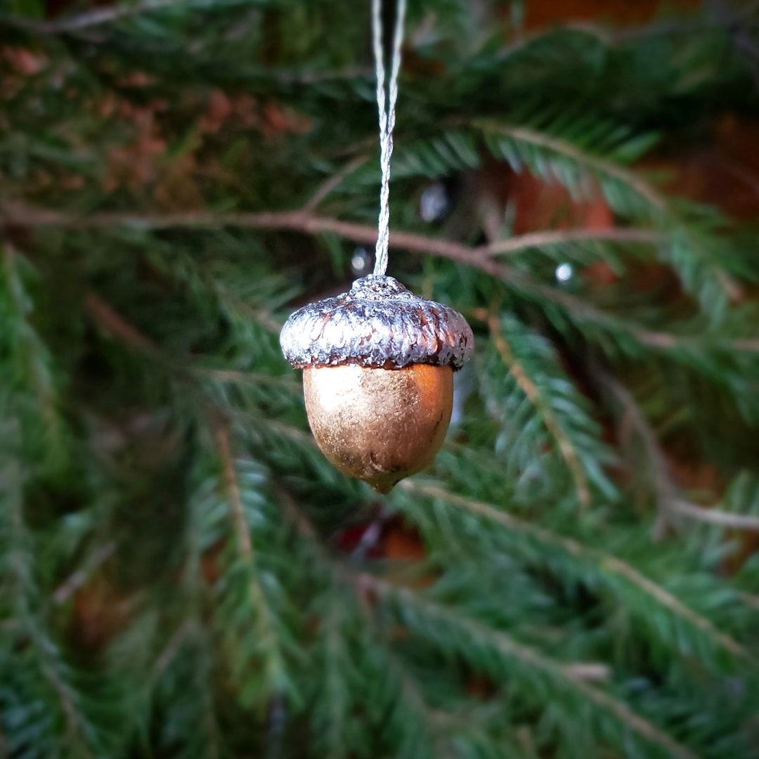 Silver and Gold Hand Leafed Acorn Ornament, Metallic Solstice Decor ...