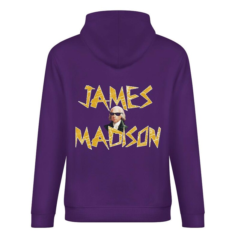 James Madison Hoodie – Founding Father With Sunglasses, Purple & Gold ...