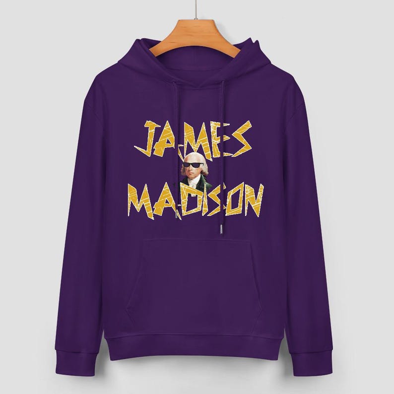 James Madison Hoodie – Founding Father With Sunglasses, Purple & Gold ...