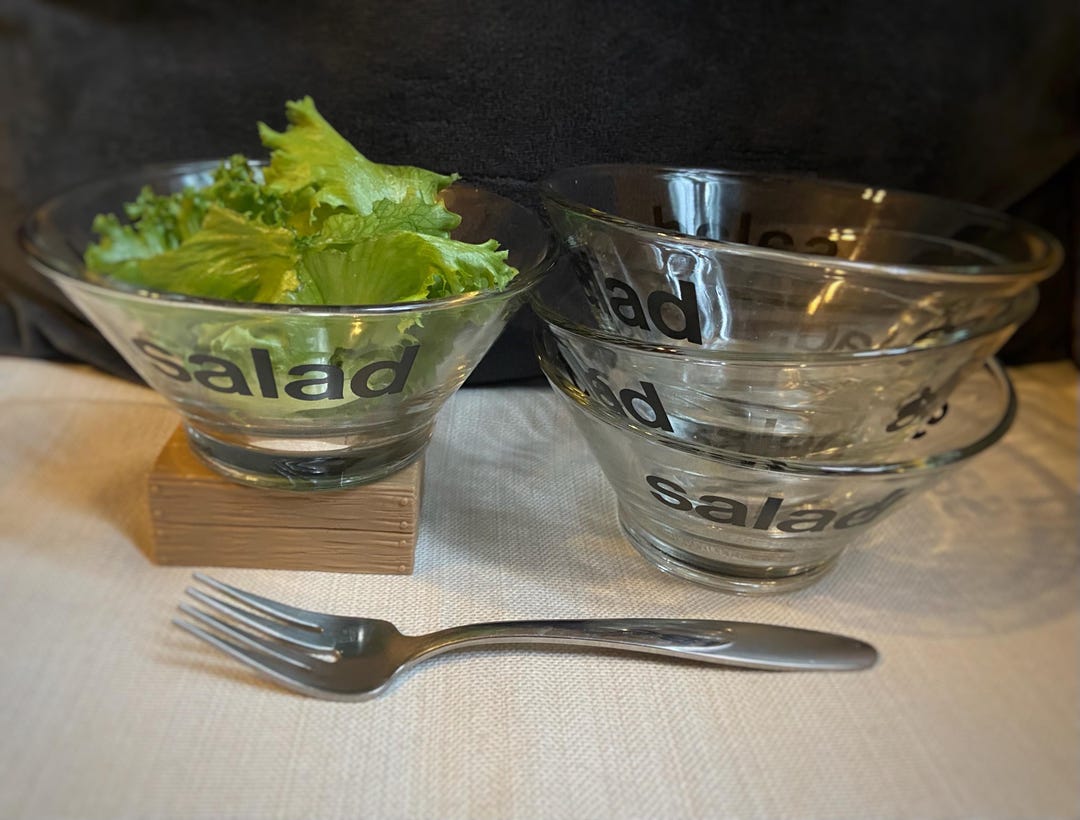 Vintage Wheaton Glass Typography Salad Bowls Set of 4 70s Retro Black ...