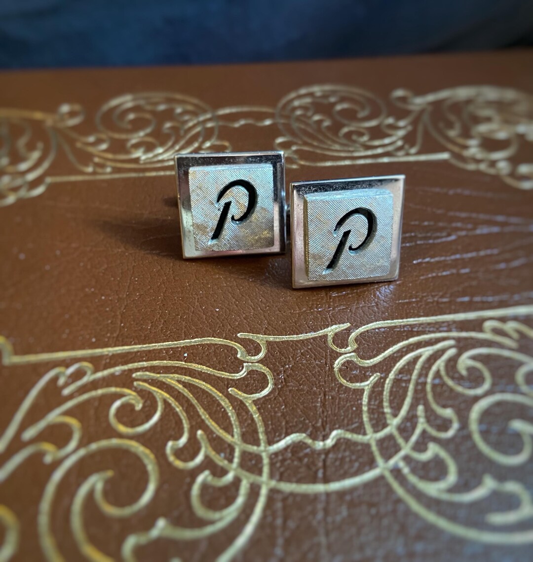 Vintage Swank “P” Initial Cuff Links Silver Tone Square Monogram - Etsy