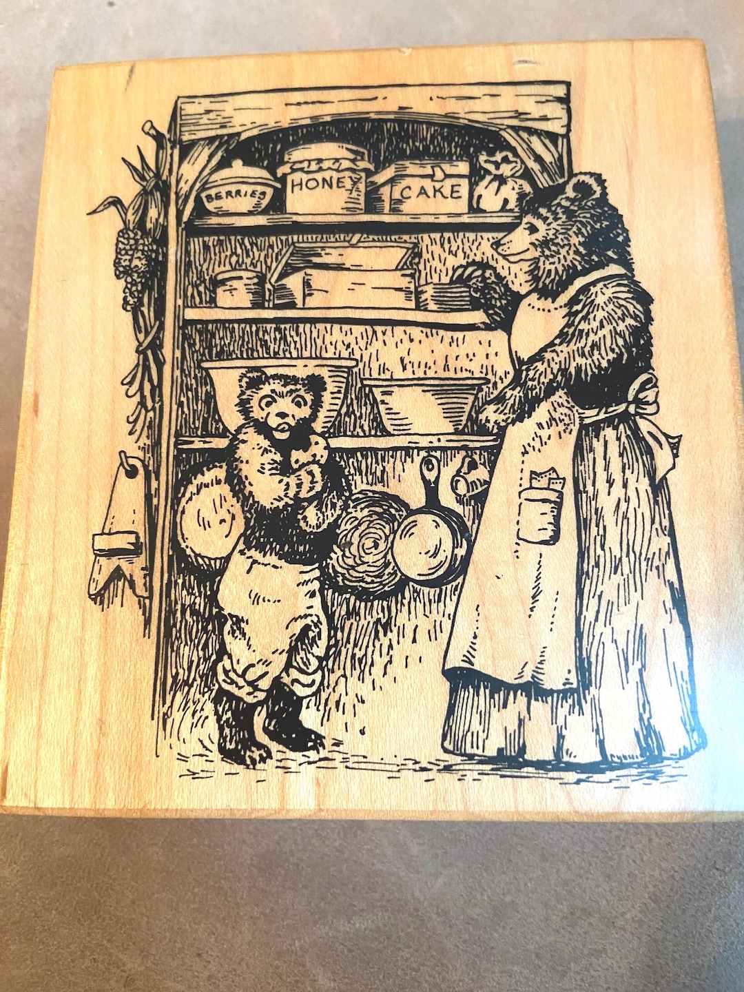 Vintage PSX Rubber Stamp – Mama Bear & Cub Kitchen Scene - Etsy