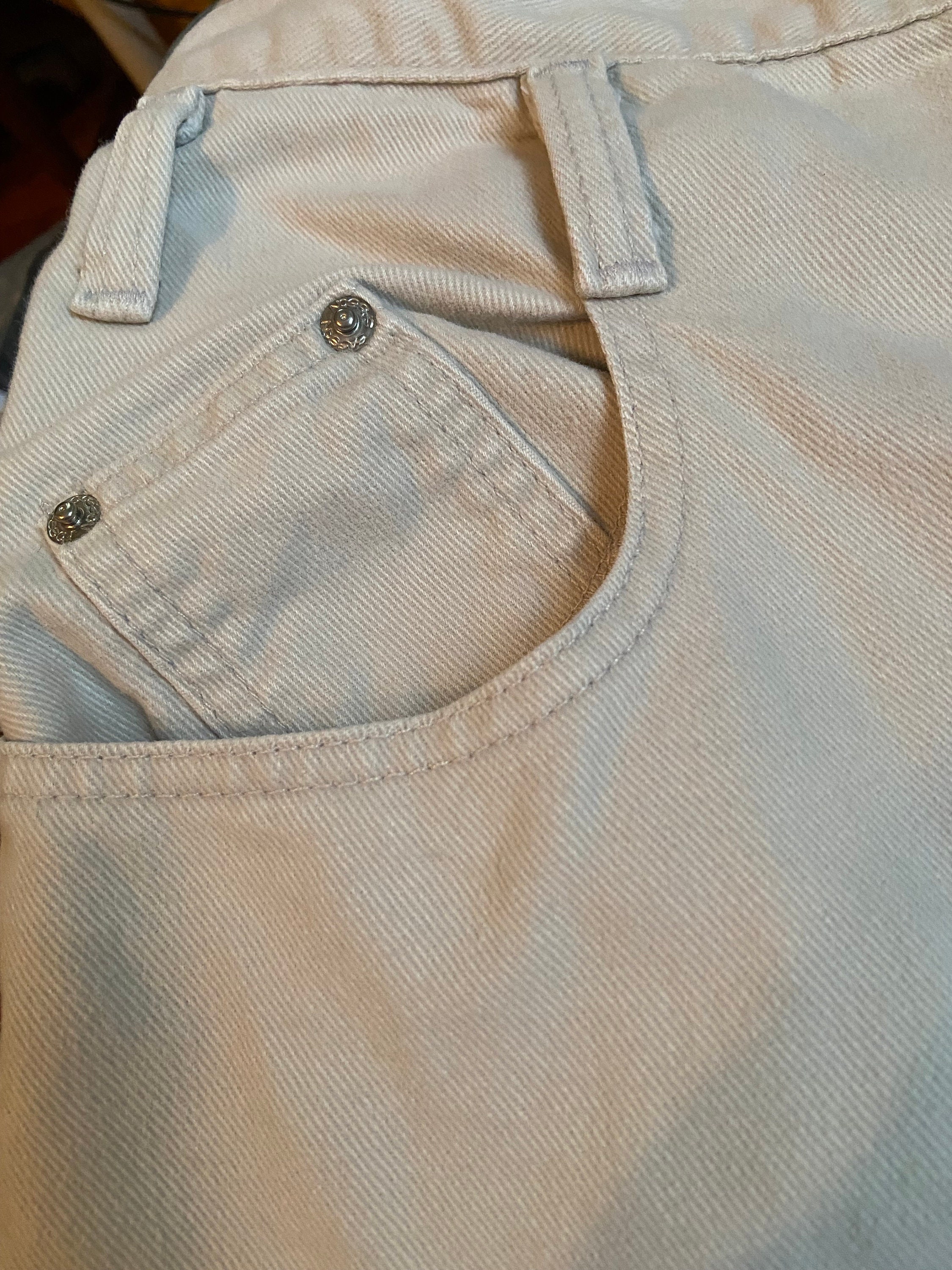 Vintage Sasson Jeans – White Denim, Button Fly, Tapered Leg - Etsy