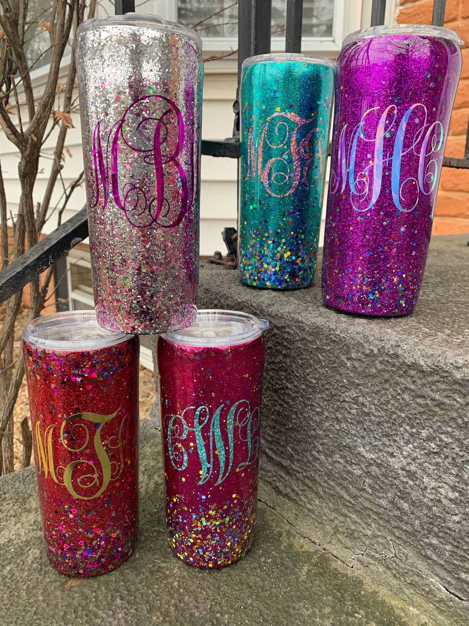 Custom Monogram Glitter Personalized Insulated Tumbler - Etsy
