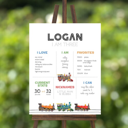 EDITABLE Trains Birthday Board Train Poster Choo Choo | Etsy