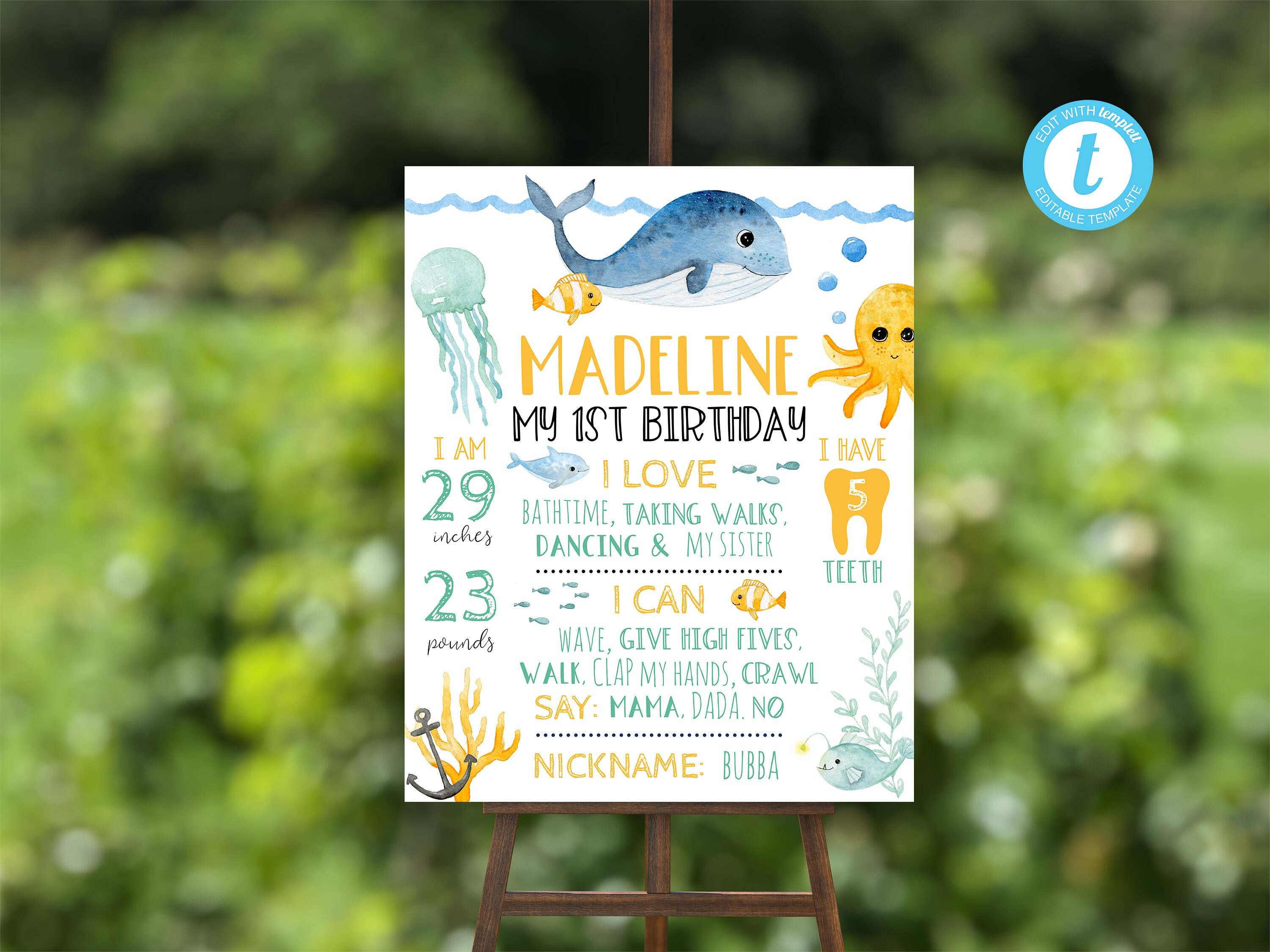 EDITABLE Under the Sea Birthday Board, Ocean Board, Birthday Milestone ...