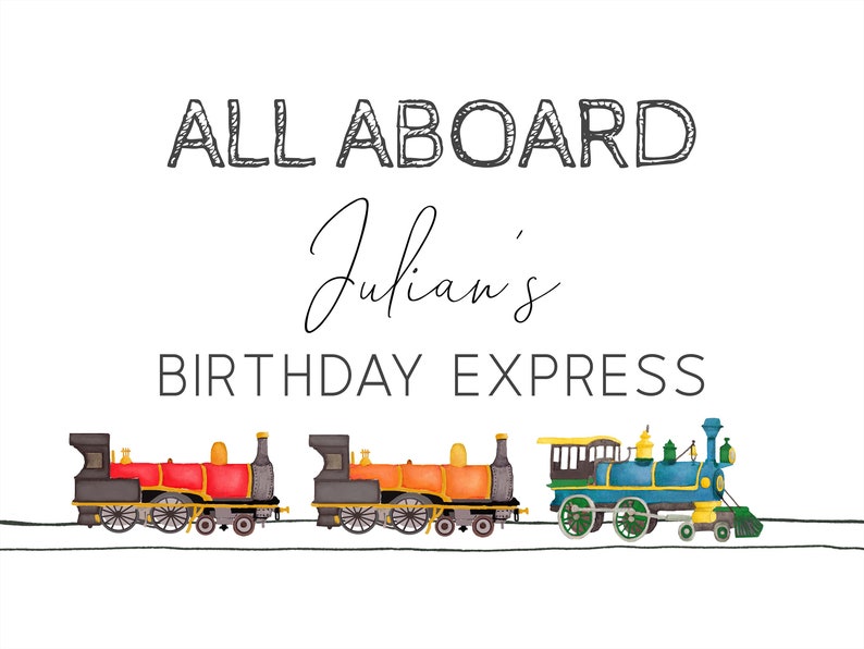 All Aboard Backdrop Sign Custom Birthday Banner Trains - Etsy