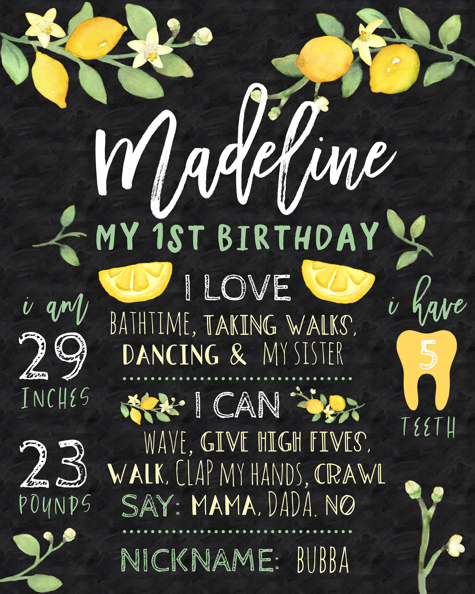 EDITABLE Lemon Birthday Board Lemons Chalkboard Poster | Etsy