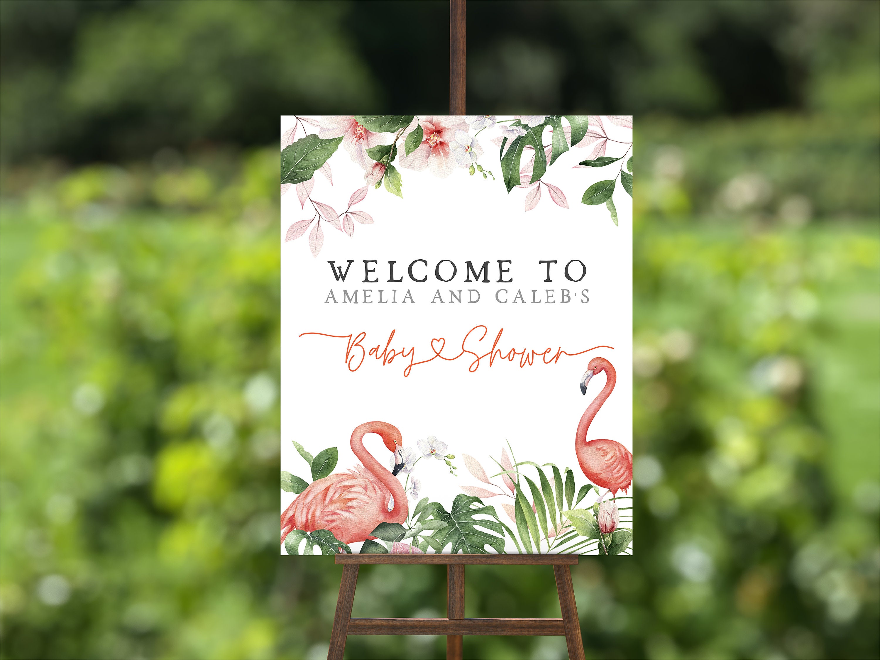 Tropical Flamingo Welcome Sign Custom Baby Shower Sign | Etsy