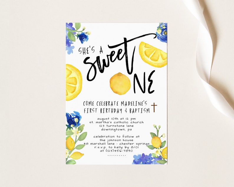 EDITABLE Lemons 1st Birthday and Baptism Invite Lemon First - Etsy