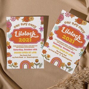 EDITABLE Woodstock Music Festival Birthday Invitation, Retro Birthday ...