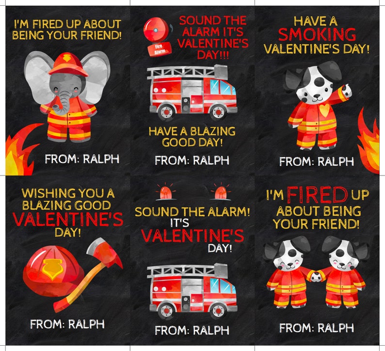 Firefighter Valentines Day Cards Valentines Day Cards - Etsy