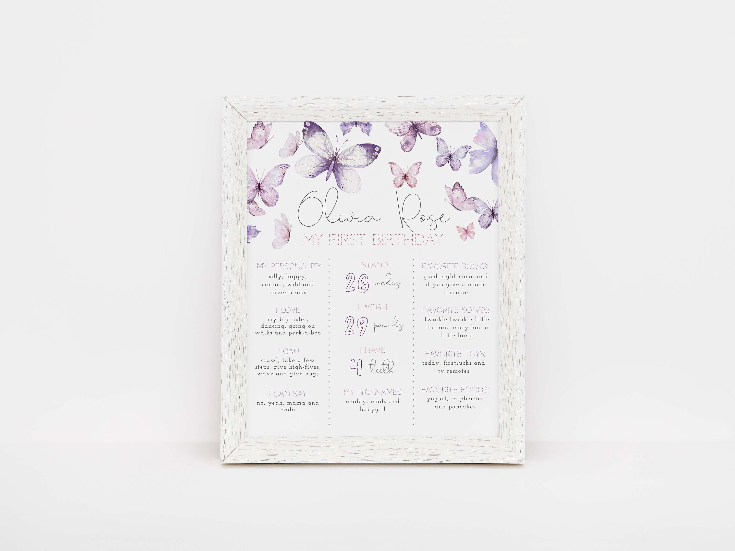 EDITABLE Purple Butterfly Birthday Board 1st Birthday | Etsy