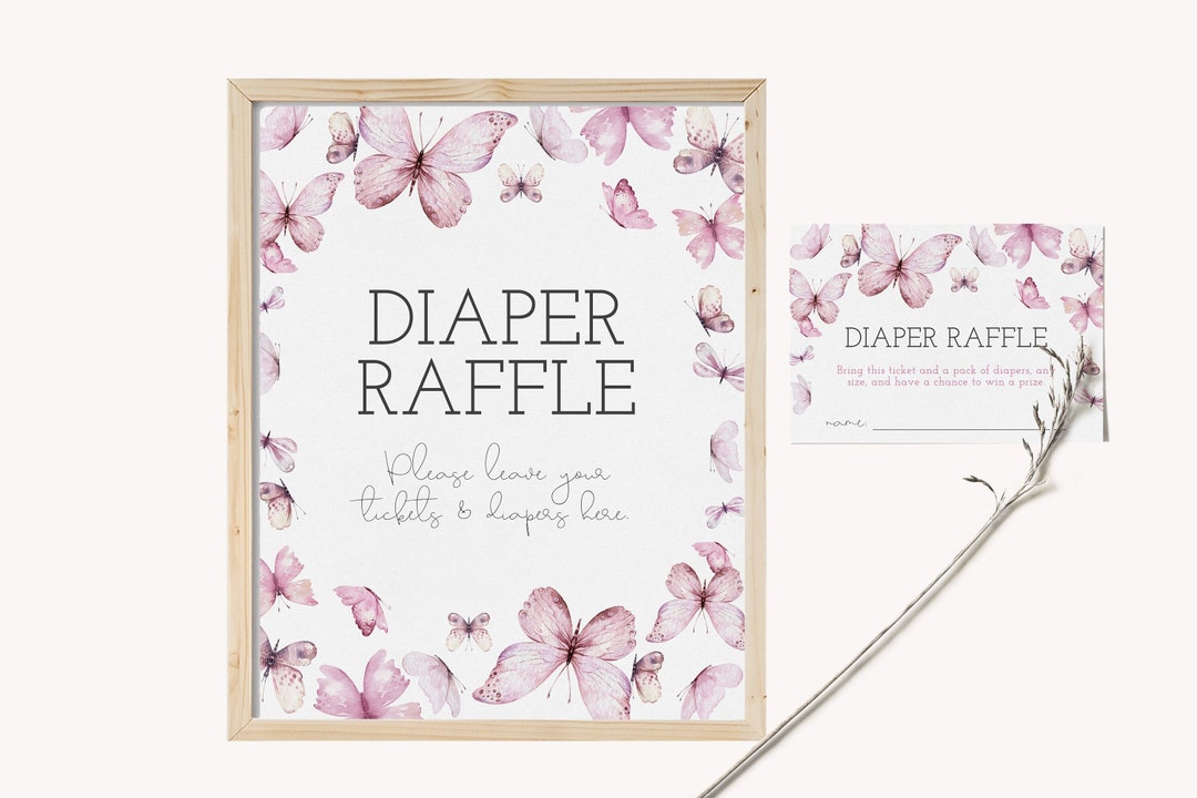 EDITABLE Diaper Raffle Sign and Ticket, Pink Butterflies Shower Decor ...