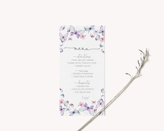 Butterfly Printable Menu Baby Shower Menu Butterfly Kisses - Etsy