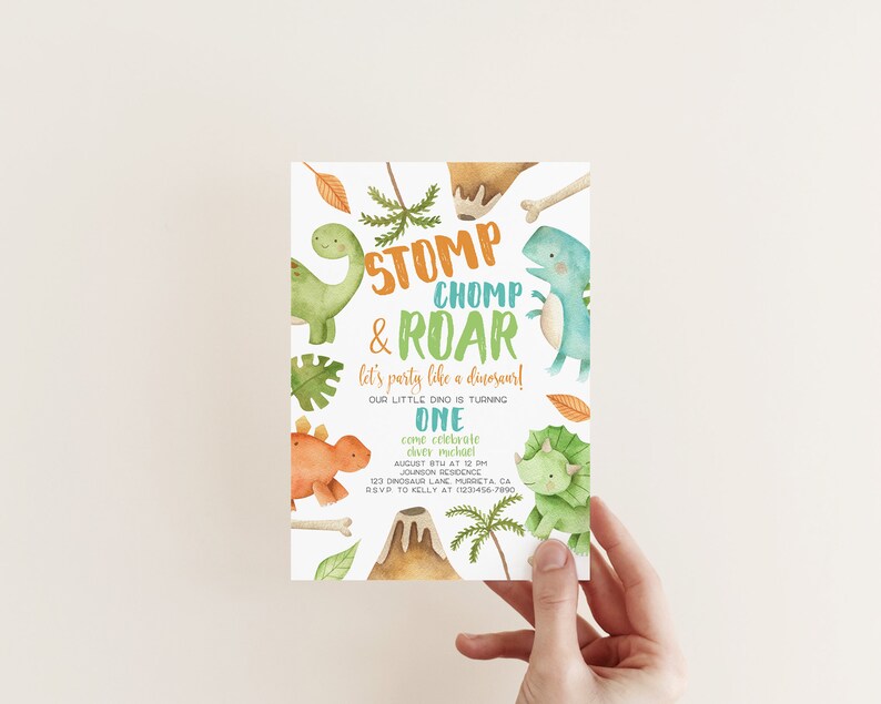 EDITABLE Stomp Chomp and Roar Birthday Invite Dino-mite First - Etsy