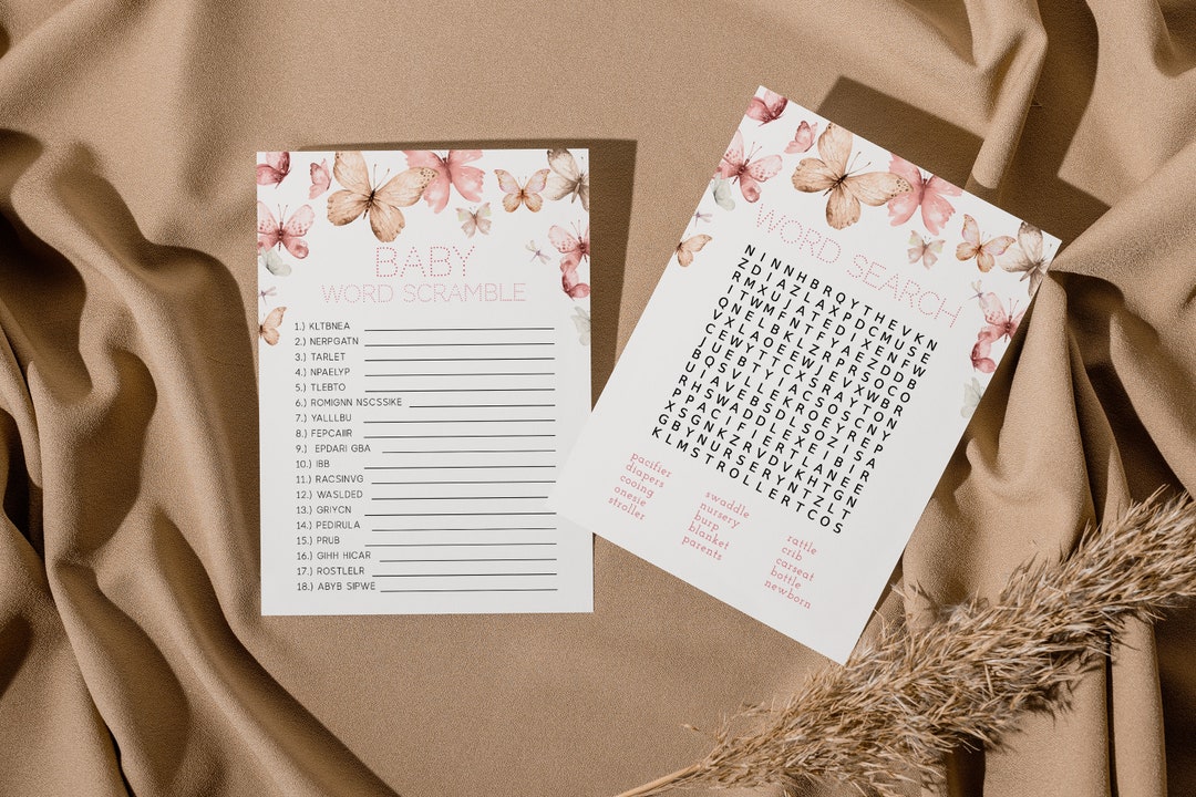 Butterfly Baby Shower Games, Baby Word Scramble, Baby Word Search ...