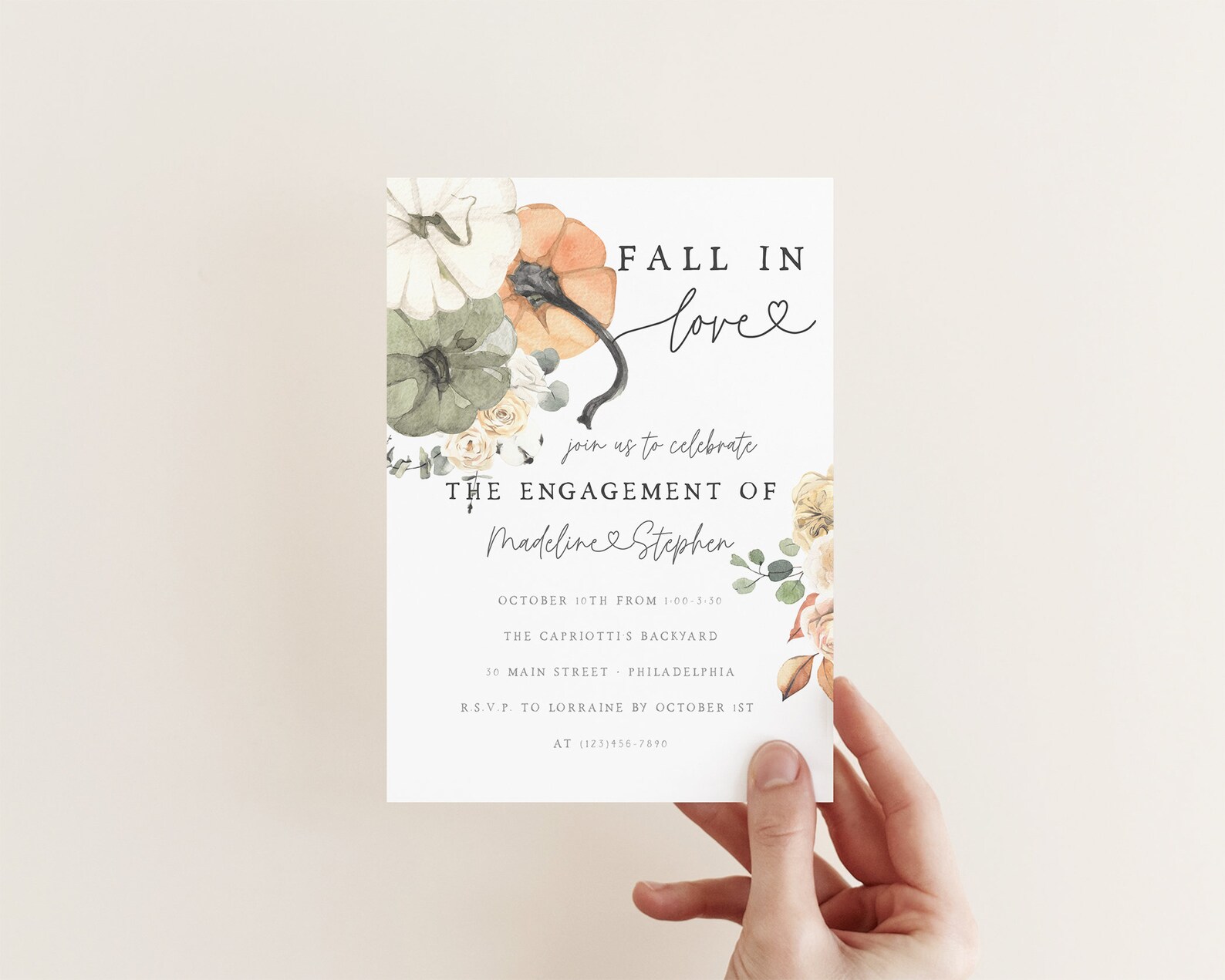 Fall in Love Invitation Floral Pumpkin Evite Fall Engagement - Etsy