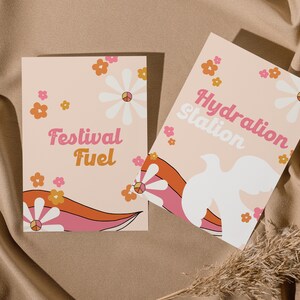 EDITABLE Groovy Food Signs, Retro Festival Fuel, Hydration Station, 60s ...