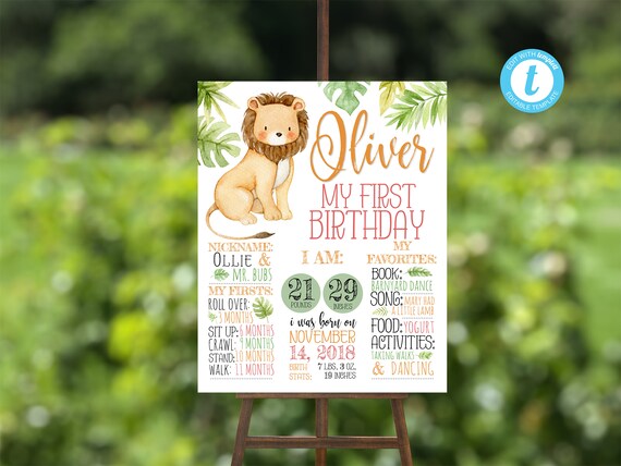 EDITABLE Safari Birthday Board 1st Birthday Milestone Board - Etsy