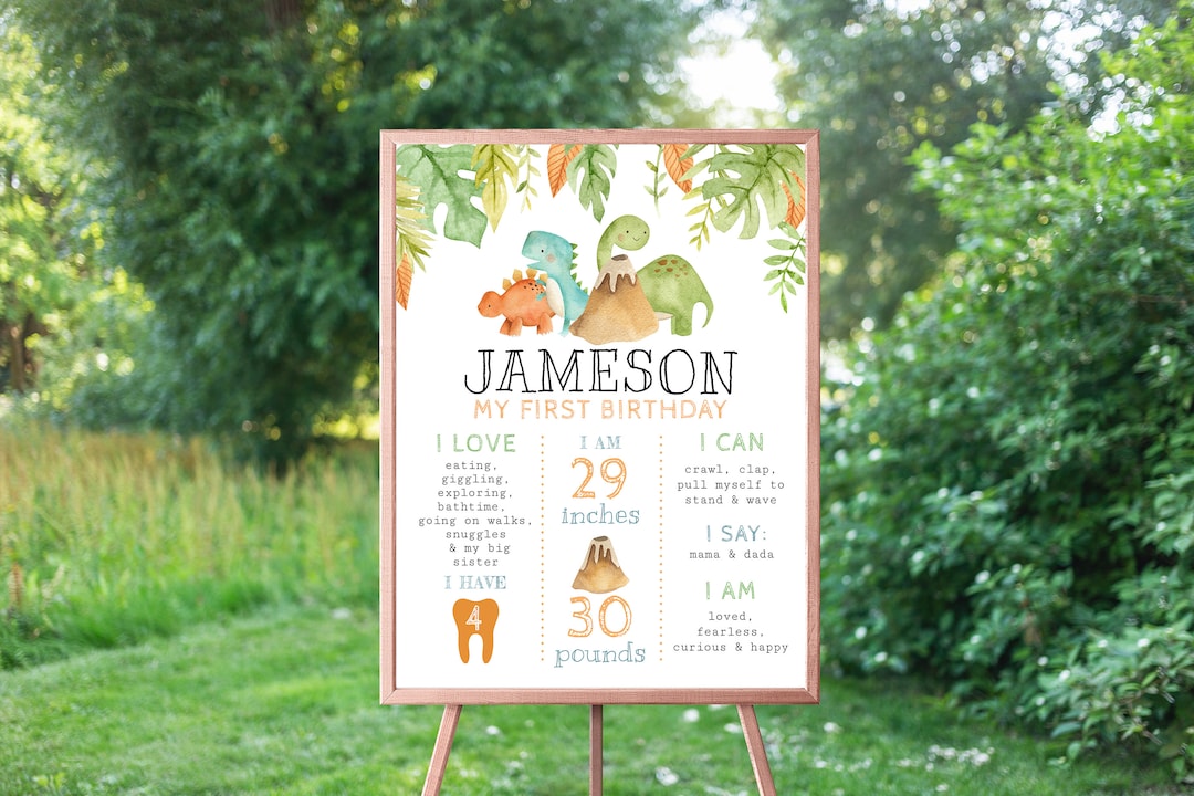 EDITABLE Dinosaur Birthday Board, 1st Birthday Milestone Board, Boy ...