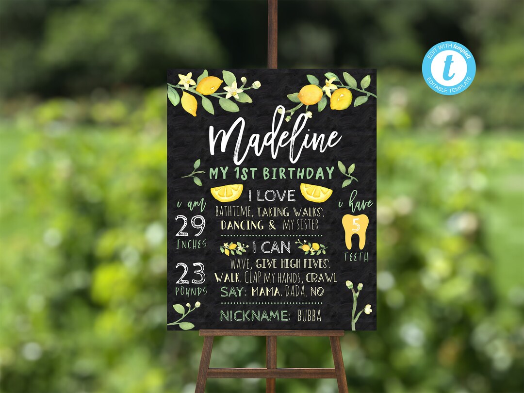 EDITABLE Lemon Birthday Board, Lemons Chalkboard Poster, Citrus ...
