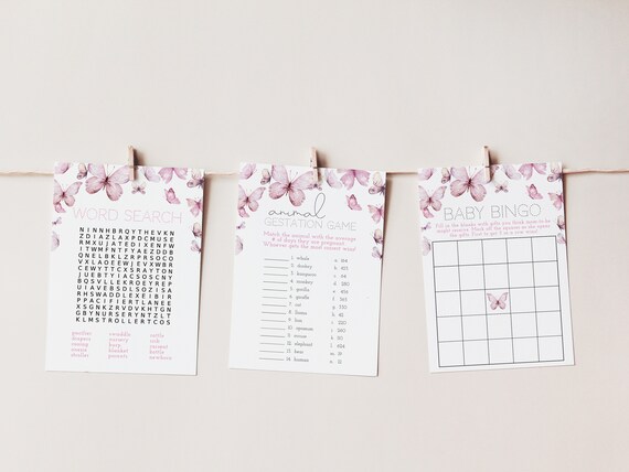 Pink Butterfly Baby Shower Games Word Search Baby Bingo - Etsy