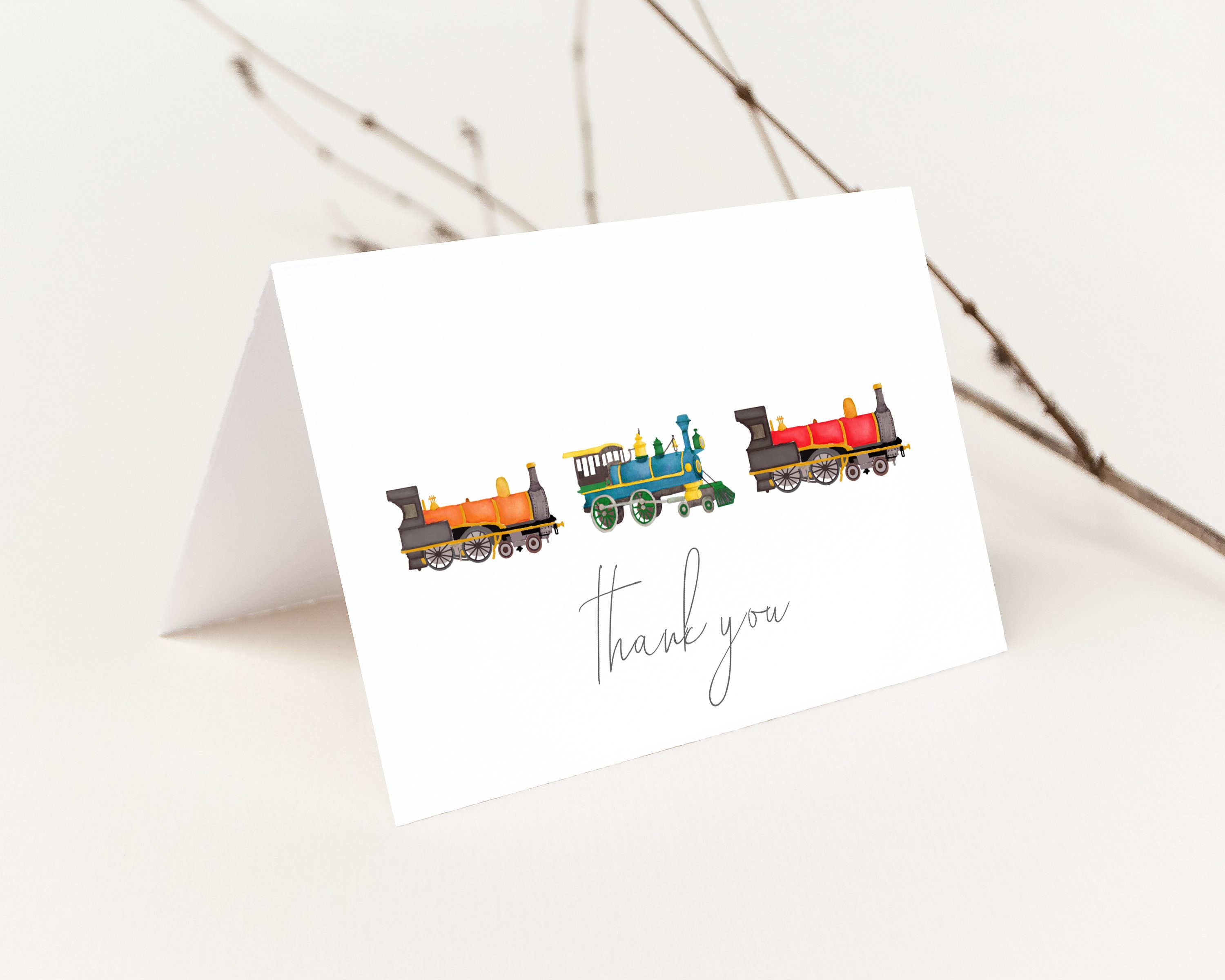 Trains Thank You Card Tent Fold Card Boy Birthday Thank You - Etsy