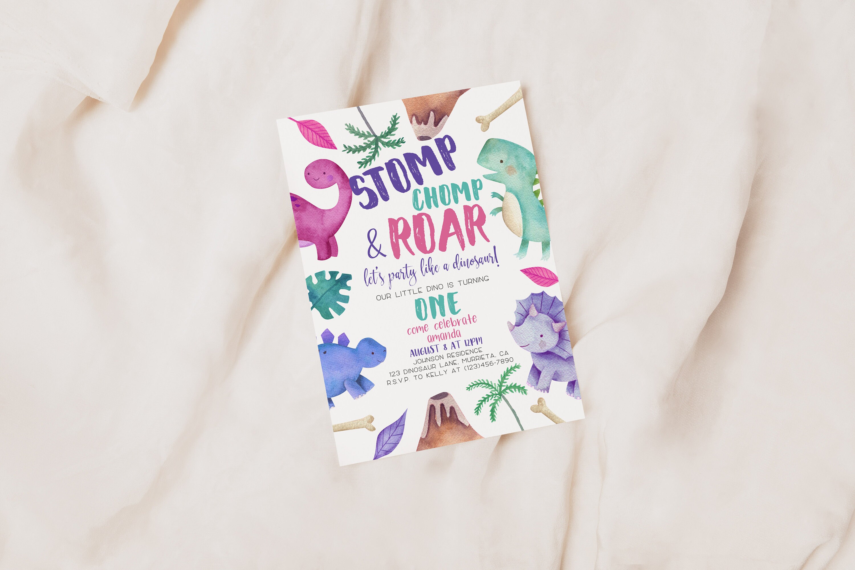 Stomp Chomp and Roar Birthday Invitation Dinosaur 1st - Etsy