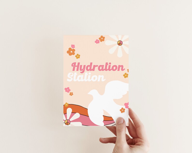 EDITABLE Groovy Food Signs, Retro Festival Fuel, Hydration Station, 60s ...