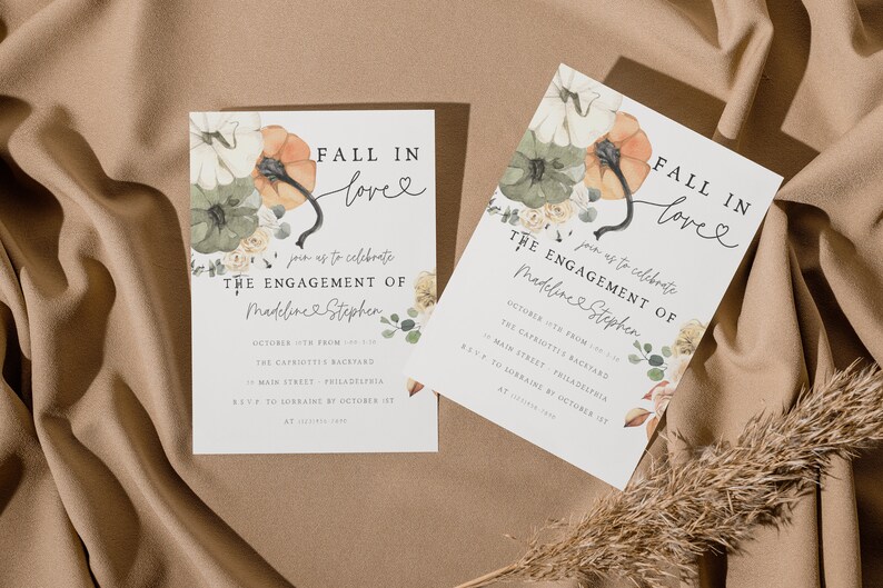 Fall in Love Invitation, Floral Pumpkin Evite, Fall Engagement Party ...